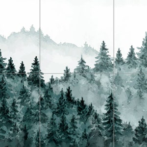 Watercolor Forest Tile Mural: Misty Woodland Ceramic Panel - Etsy