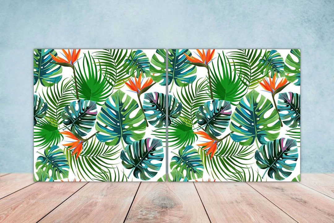 Tropical Leaf Tiles Flower Design - Set of 2 Flowers Wall Decor Leaves ...