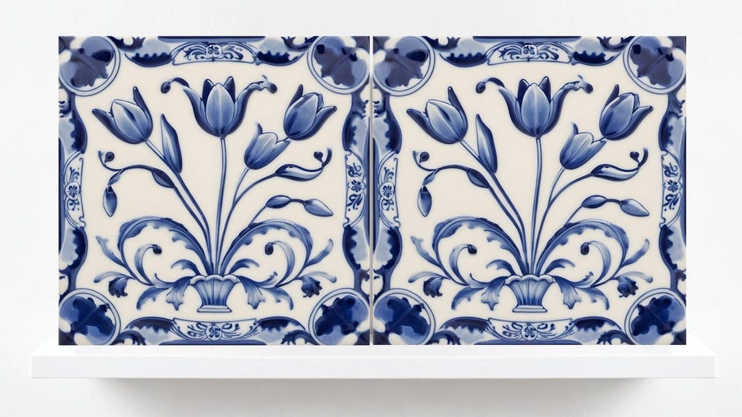 Delft Tulip Tile - Delft Blue Tile - Set of 2 Ceramic Delftware Tiles ...