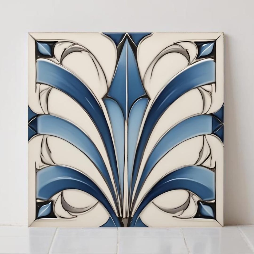 Art Deco Ceramic Tile Blue Geometric Wall Decor Kitchen Backsplash