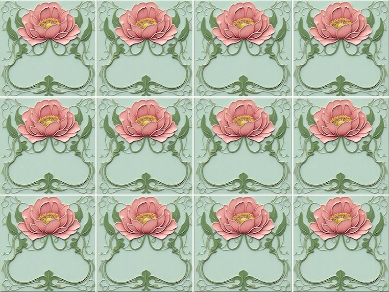 Art Nouveau Flower Ceramic Tile - Rose Wall Decor Kitchen Backsplash ...