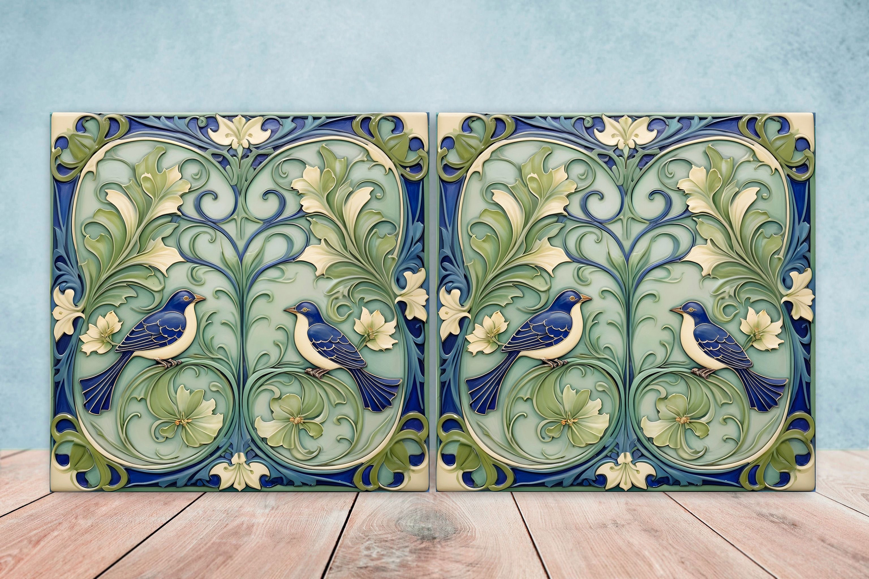 Art Nouveau Bird Ceramic Tiles - Set of 2 Wall Decor Tiles - Etsy UK