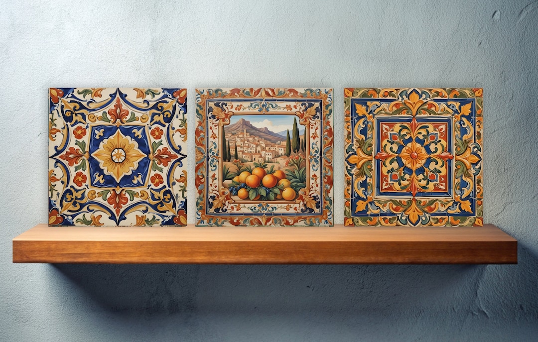Sicilian Ceramic Tiles - Set of 3 - Mediterranean Kitchen & Bath Decor ...