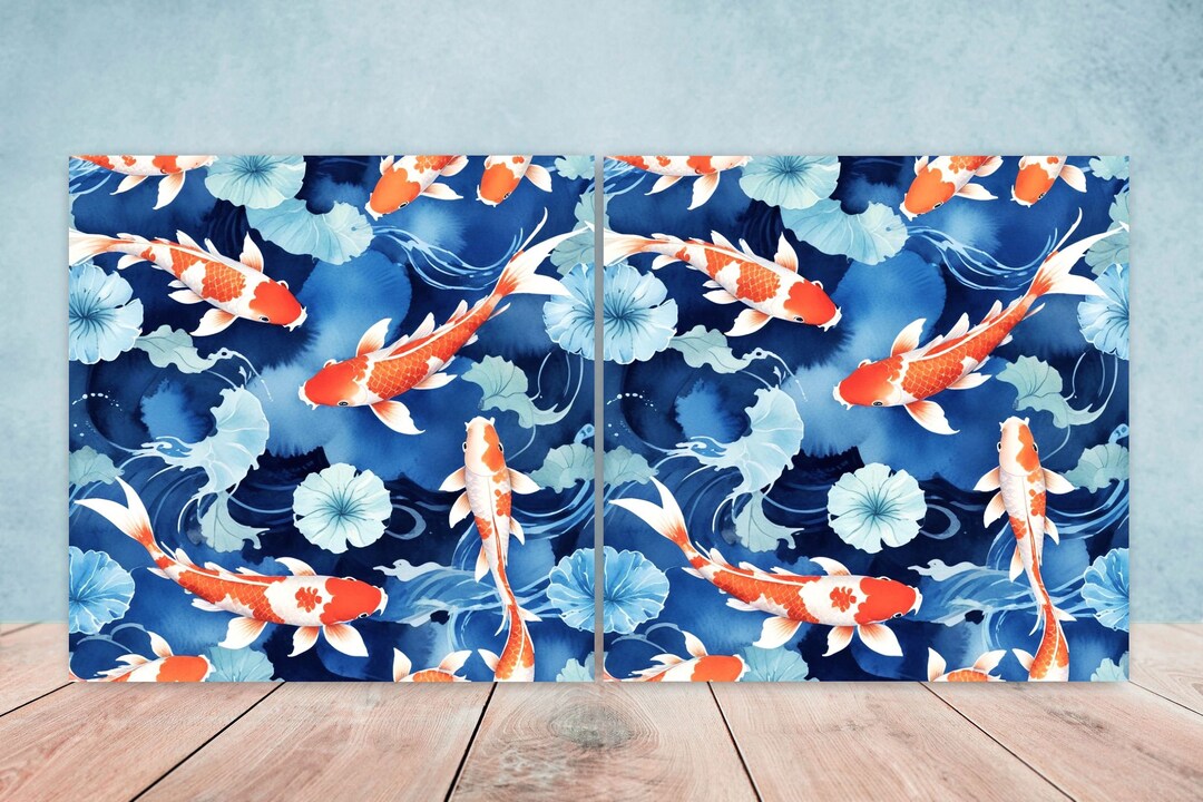 Koi Fish Ceramic Tile - Japanese Tiles -set of 2 Wall Decor Tiles ...