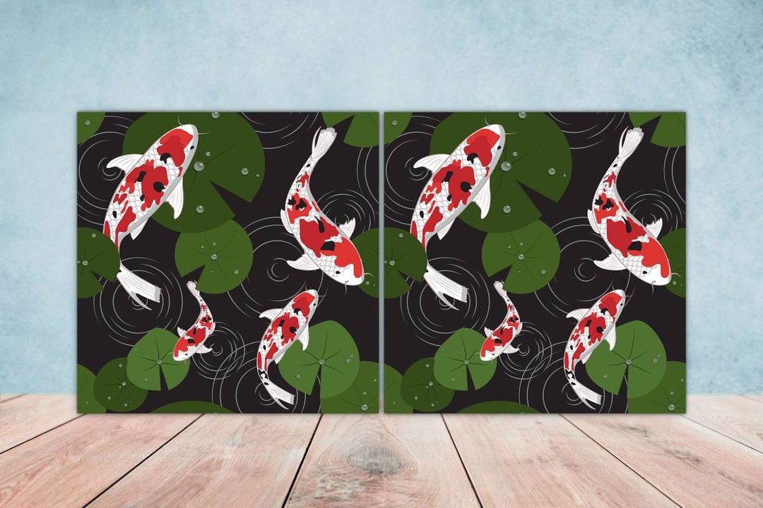 Koi Fish Ceramic Tile - Japanese Tiles -set of 2 Wall Decor Tiles ...