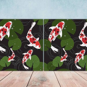 Koi Fish Ceramic Tile - Japanese Tiles -set of 2 Wall Decor Tiles ...