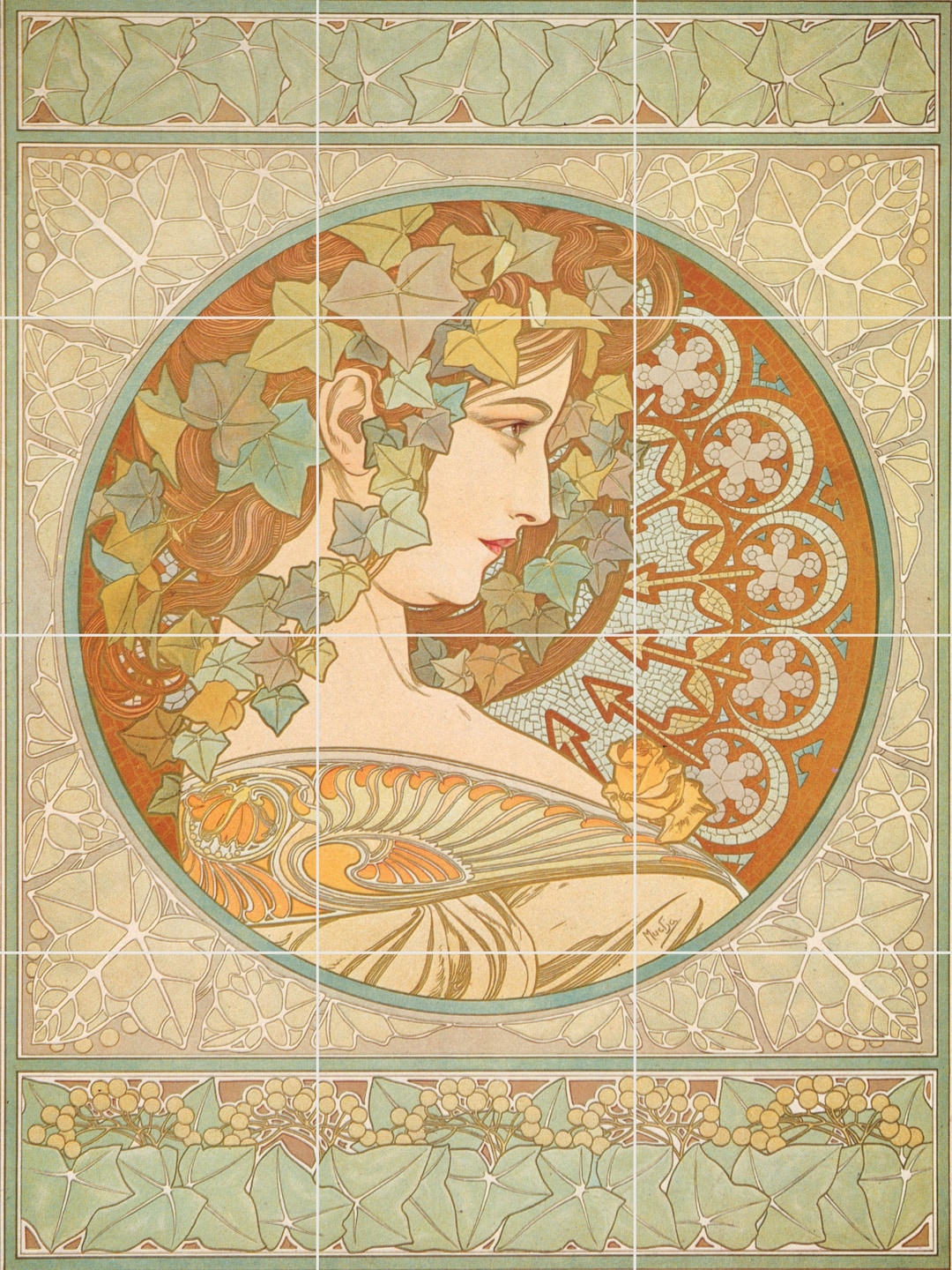 Alphonse Mucha "le Lierre" Tile Mural: Art Nouveau Ceramic Panel - Etsy