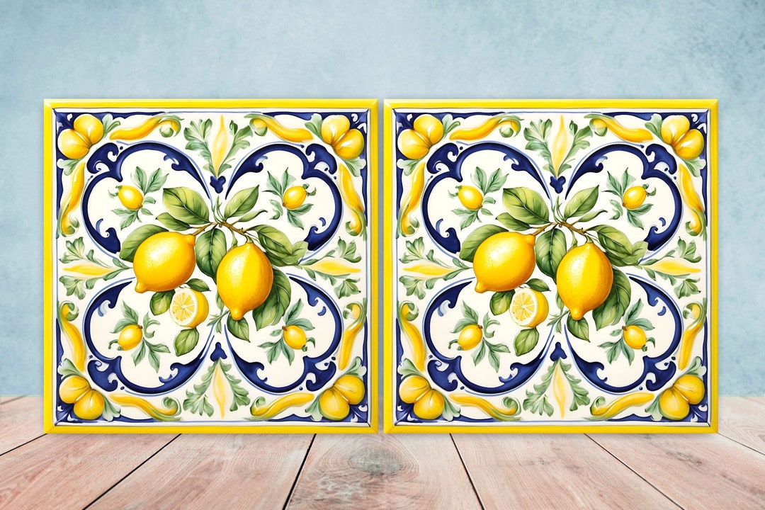 Italian Majolica Lemon Tiles - Set of 2 Italian Wall Decor Tiles ...