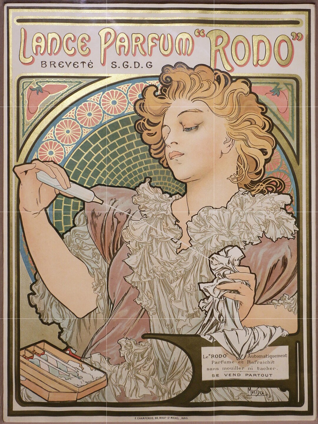 Alphonse Mucha "lance Parfum Rodo" Tile Mural - Art Nouveau Mosaic ...