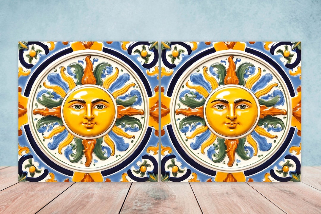 Italian Majolica Sun Tiles: Mediterranean Ceramic Decor (set of 2) - Etsy