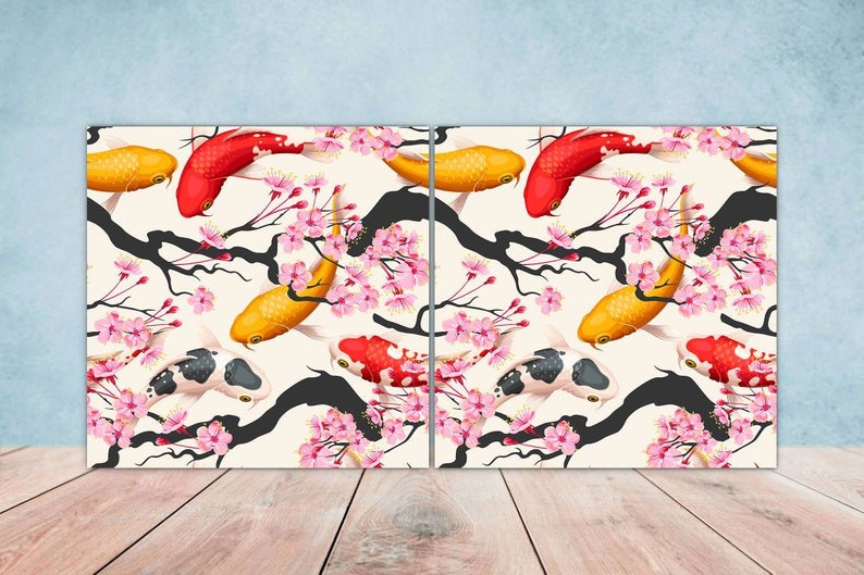 Koi Fish Ceramic Tile Japanese Tiles set of 2 Wall Decor - Etsy