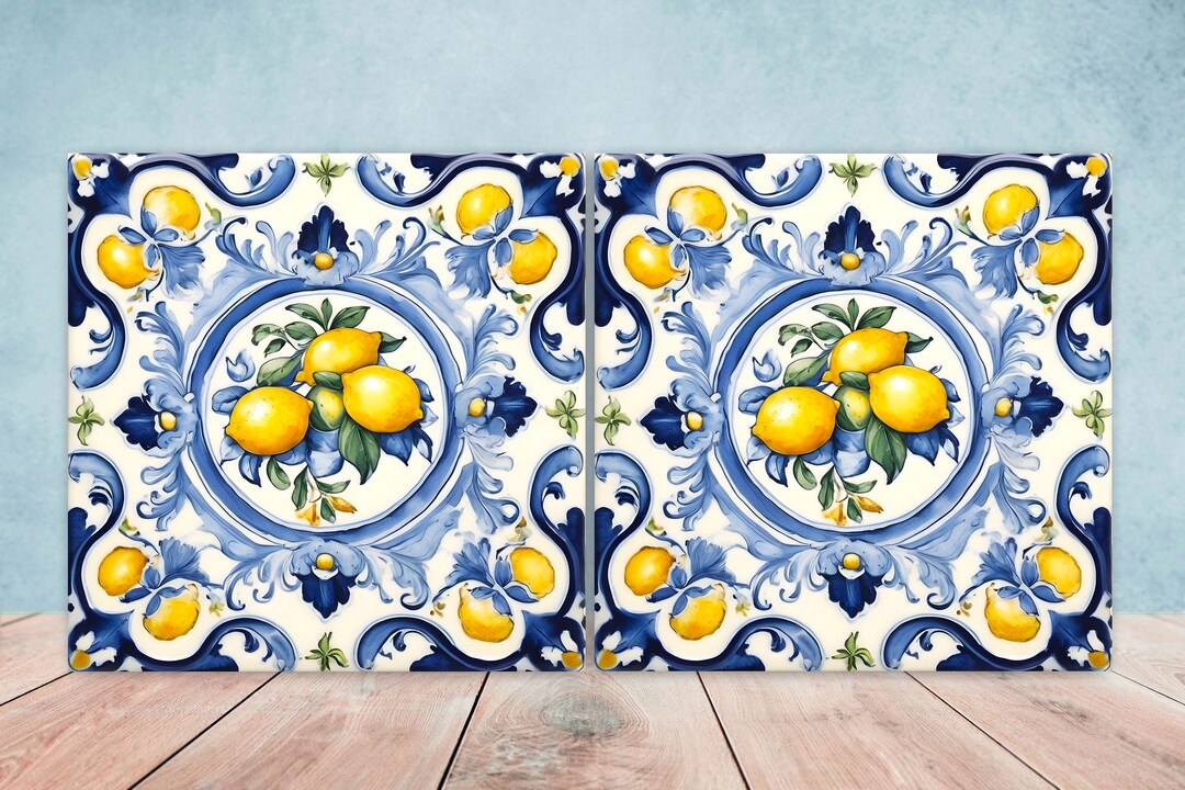 Italian Majolica Lemon Tiles: Mediterranean Kitchen Decor - Set of 2 - Etsy