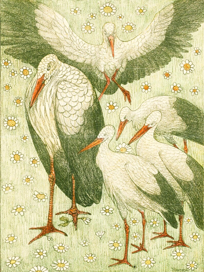 Stork Bird Print Tile Mural: Vintage Japanese Art Panel - Etsy