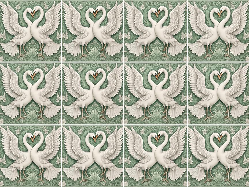 Art Nouveau Swan Ceramic Tiles: Bird Wall Decor, Kitchen Backsplash ...