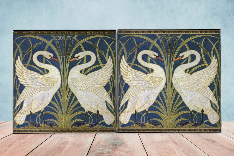 Art Nouveau Swan Ceramic Tiles - Walter Crane Bird Wall Decor (set of 2 ...