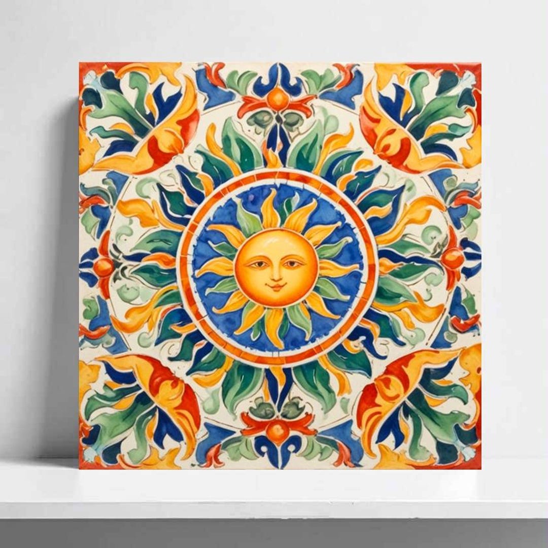 Italian Majolica Sun Tiles: Mediterranean Ceramic Sicilian Wall Art ...