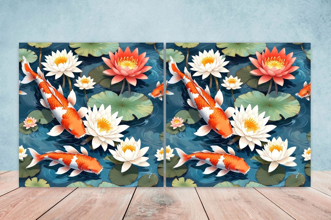 Koi Fish Ceramic Tile Japanese Tiles set of 2 Wall Decor Tiles kitchen ...