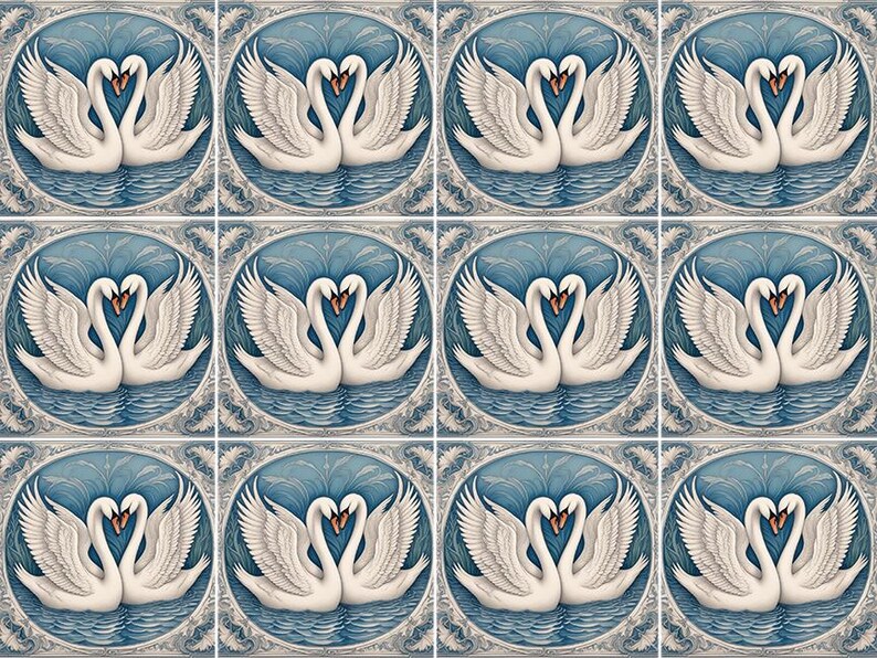 Art Nouveau Swan Ceramic Tiles: Bird Wall Decor, Kitchen Backsplash ...