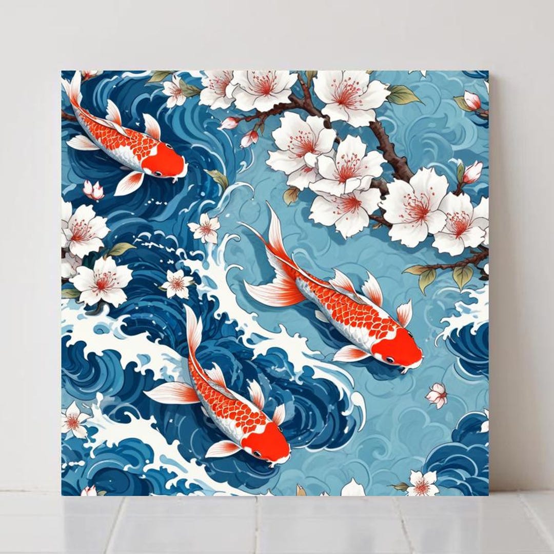 Koi Fish Ceramic Tiles: Japanese Wall Decor, Kitchen Backsplash - Set ...