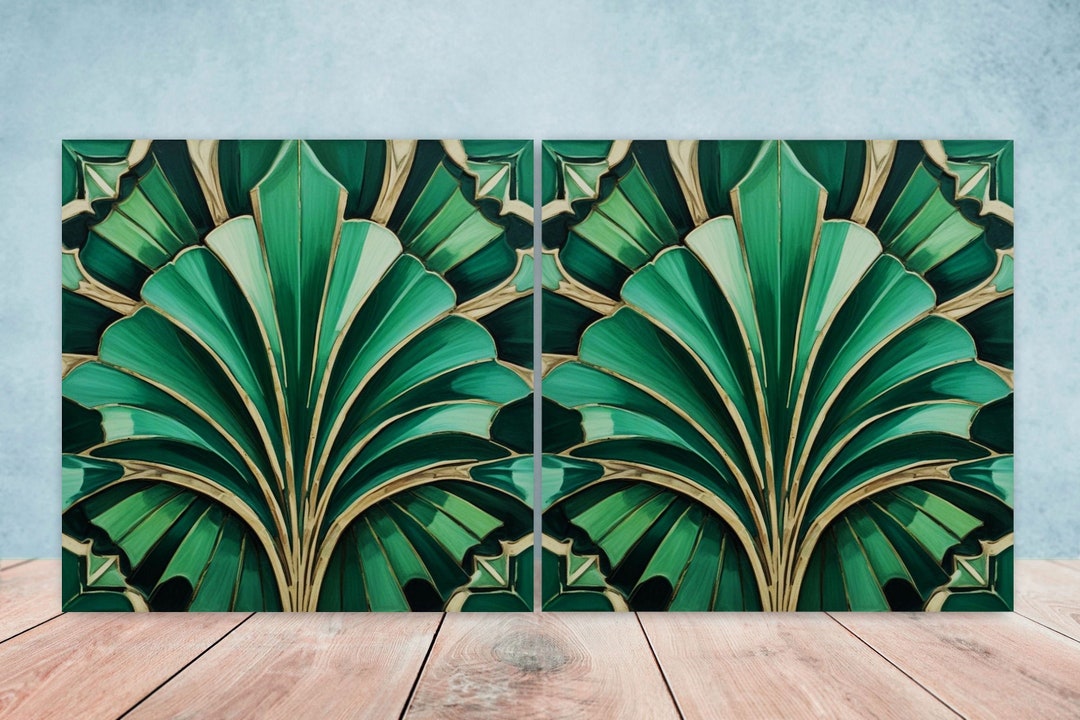 Art Deco Ceramic Tiles Set of 2 Art Deco Wall Decor Geometric Tiles ...
