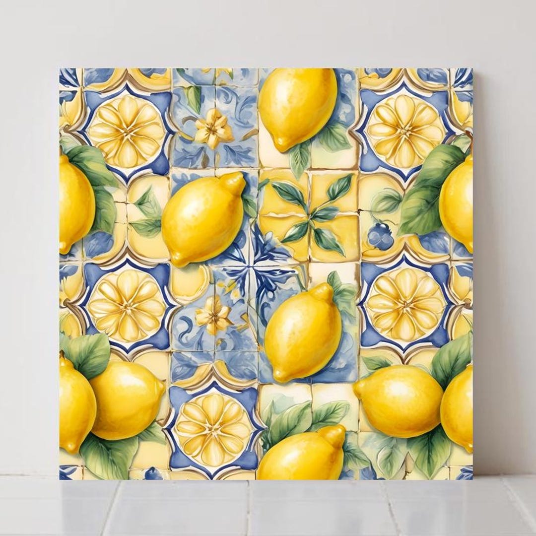 Italian Majolica Lemon Tiles: Handmade Ceramic Wall Decor, Set of 2 - Etsy