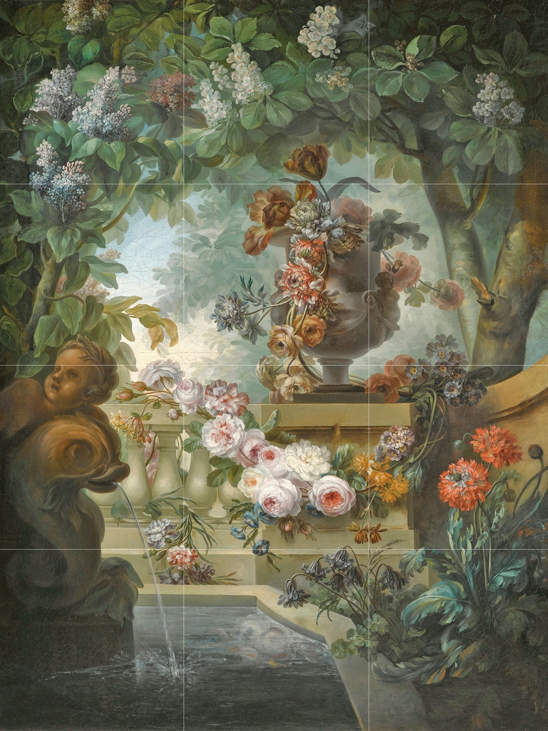 Tile Mural/mosaic Ceramic Panel of a Garden Scene With an Urn of ...