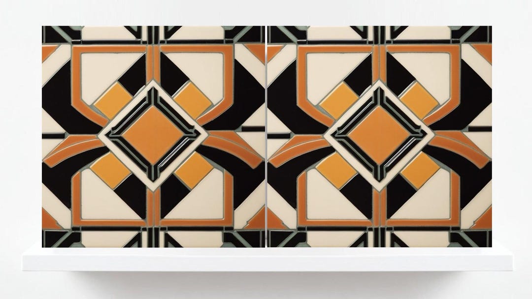 Art Deco Ceramic Tiles Geometric Wall Decor Set Of 2 Etsy Uk