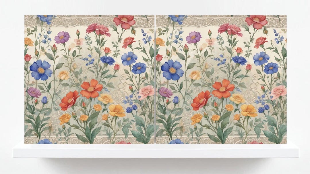 Wildflower Ceramic Tile Set: Botanical Kitchen Backsplash, Bathroom ...
