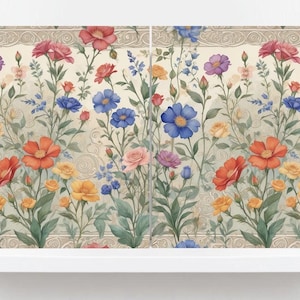 Wildflower Ceramic Tile Set: Botanical Kitchen Backsplash, Bathroom ...