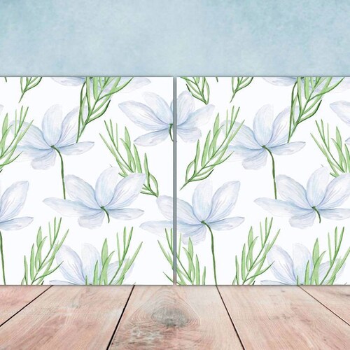 Floral Tiles Watercolor Flowers Leaves Leaf Design set of 2 - Etsy