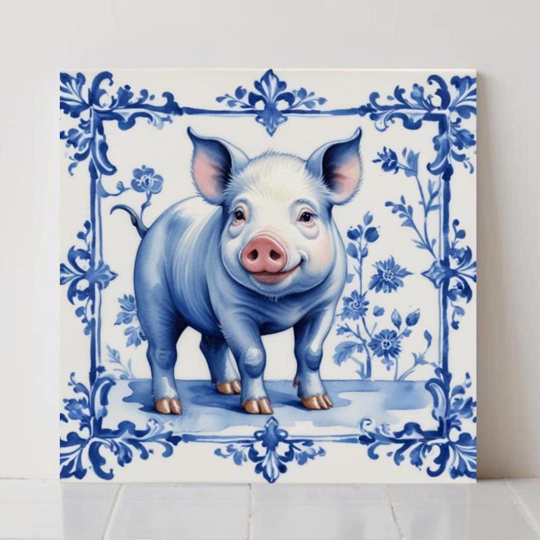 Delft Blue Animal Tile: Dutch Kitchen Backsplash Bathroom Decor Pig ...