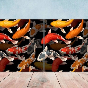 Koi Fish Ceramic Tile - Japanese Tiles -set of 2 Wall Decor Tiles ...