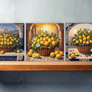 Sicilian Lemon Ceramic Tiles - Set of 3 Sicilian Wall Decor Tiles ...