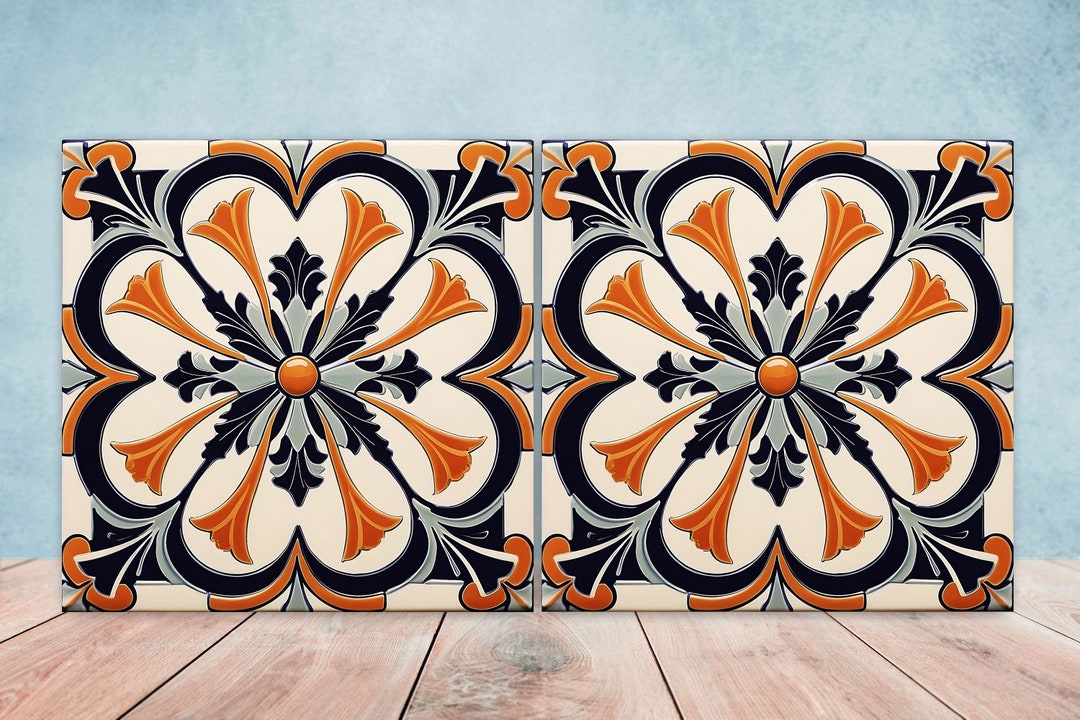 Art Deco Ceramic Tiles - Set of 2 Art Deco Wall Decor Geometric Tiles ...