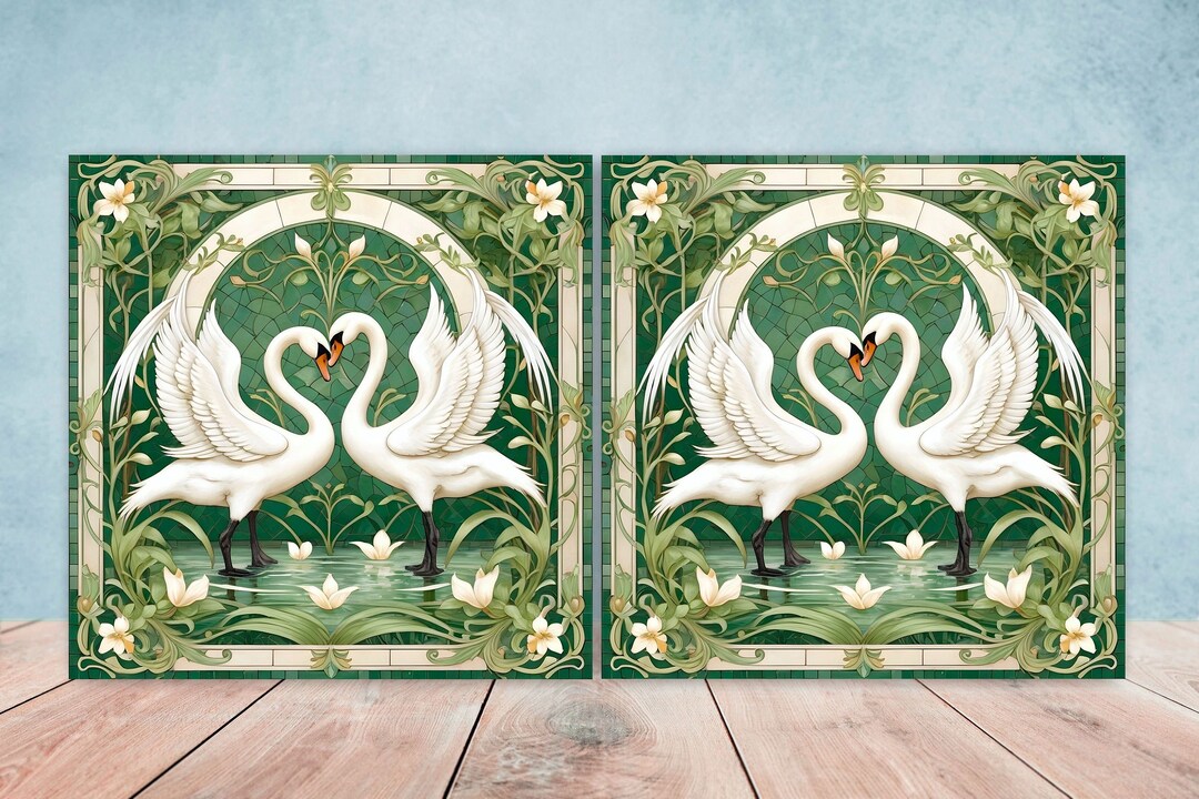 Art Nouveau Swan Ceramic Tiles: Bird Wall Decor, Kitchen Backsplash ...