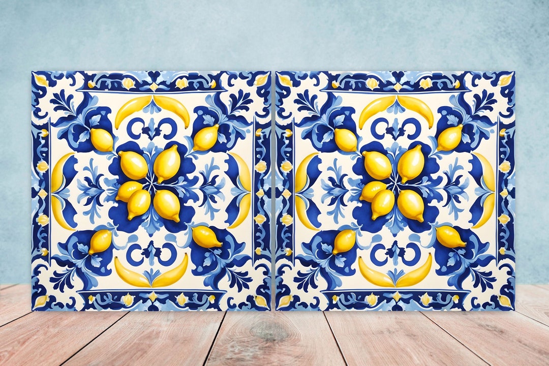 Italian Majolica Lemon Tiles - Set of 2 Italian Wall Decor Tiles ...