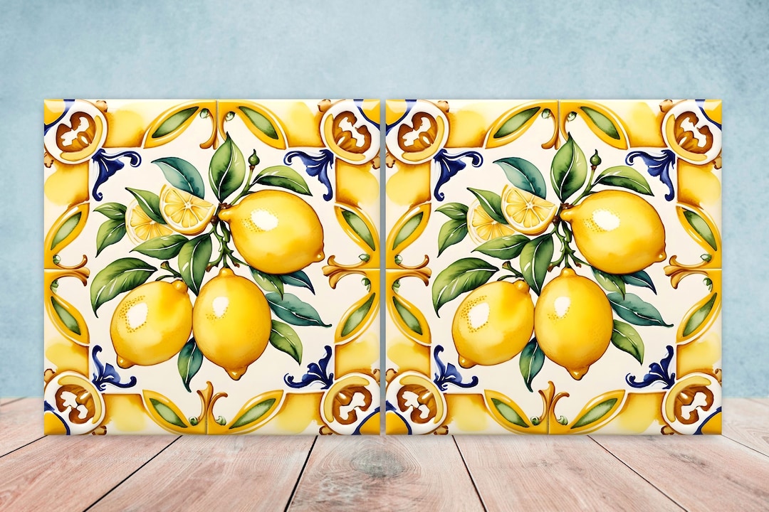 Italian Majolica Lemon Tiles - Set of 2 Italian Wall Decor Tiles ...