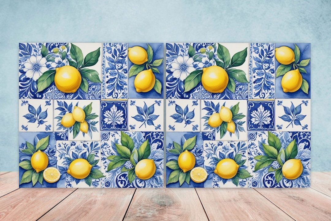 Italian Majolica Lemon Tiles - Set of 2 Italian Wall Decor Tiles ...