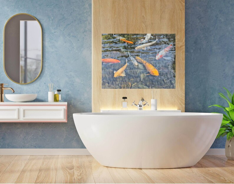 Japanese Koi Fish Pond Tile Mural: Gloss Ceramic Mosaic Panel - Etsy ...