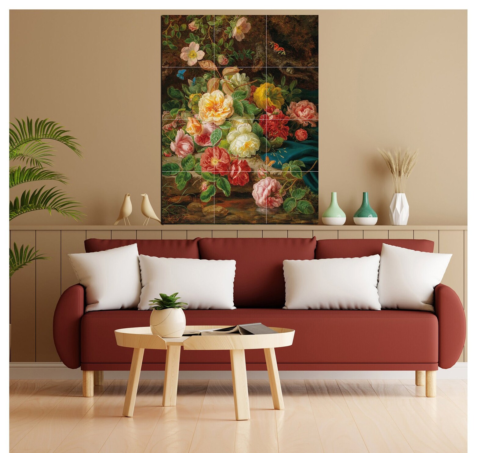 Josef Lauer Roses and Butterflies Tile Mural: Floral Ceramic Panel - Etsy