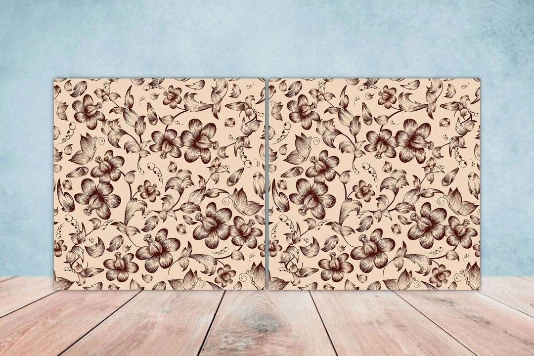 Floral Tiles Flowers Design Set of 2 Flower Wall Decor Tiles, Kitchen ...