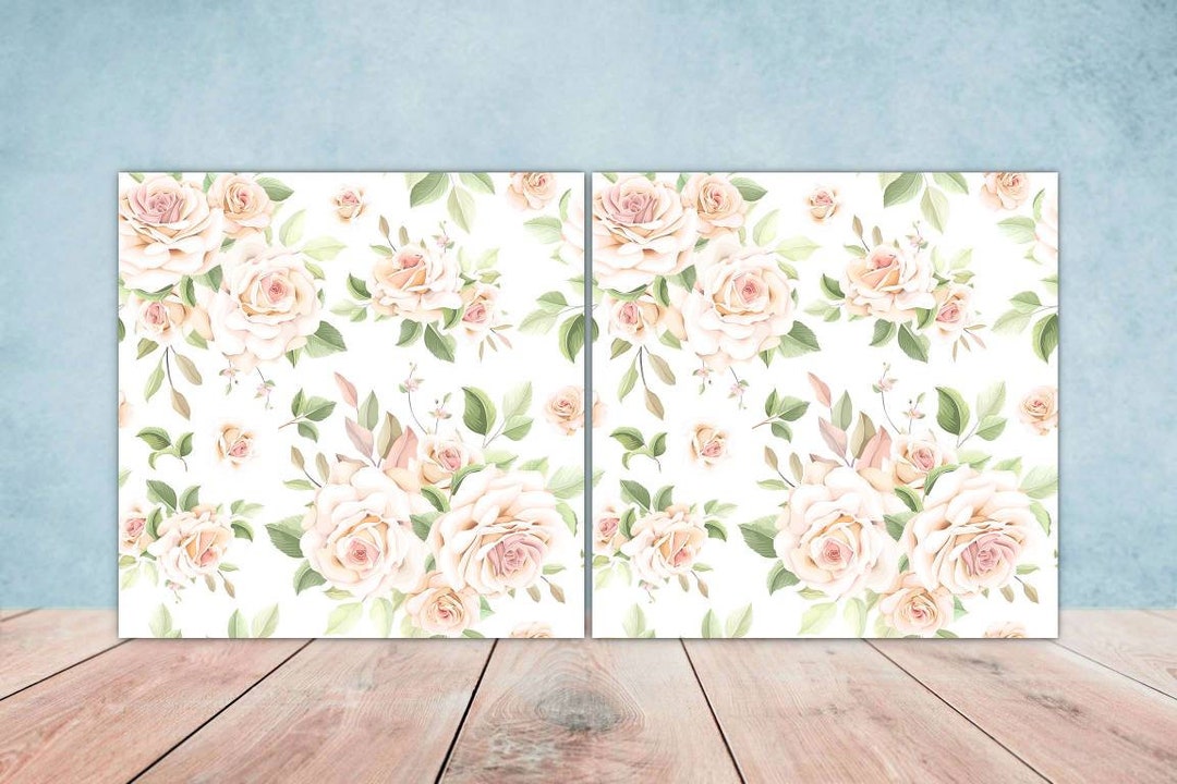 Floral Rose Tiles Flowers Design - Set of 2 Flower Roses Wall Decor ...