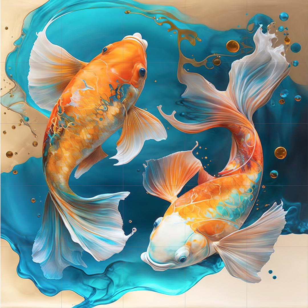 Japanese Koi Fish Pond Tile Mural: Gloss Ceramic Mosaic Panel - Etsy