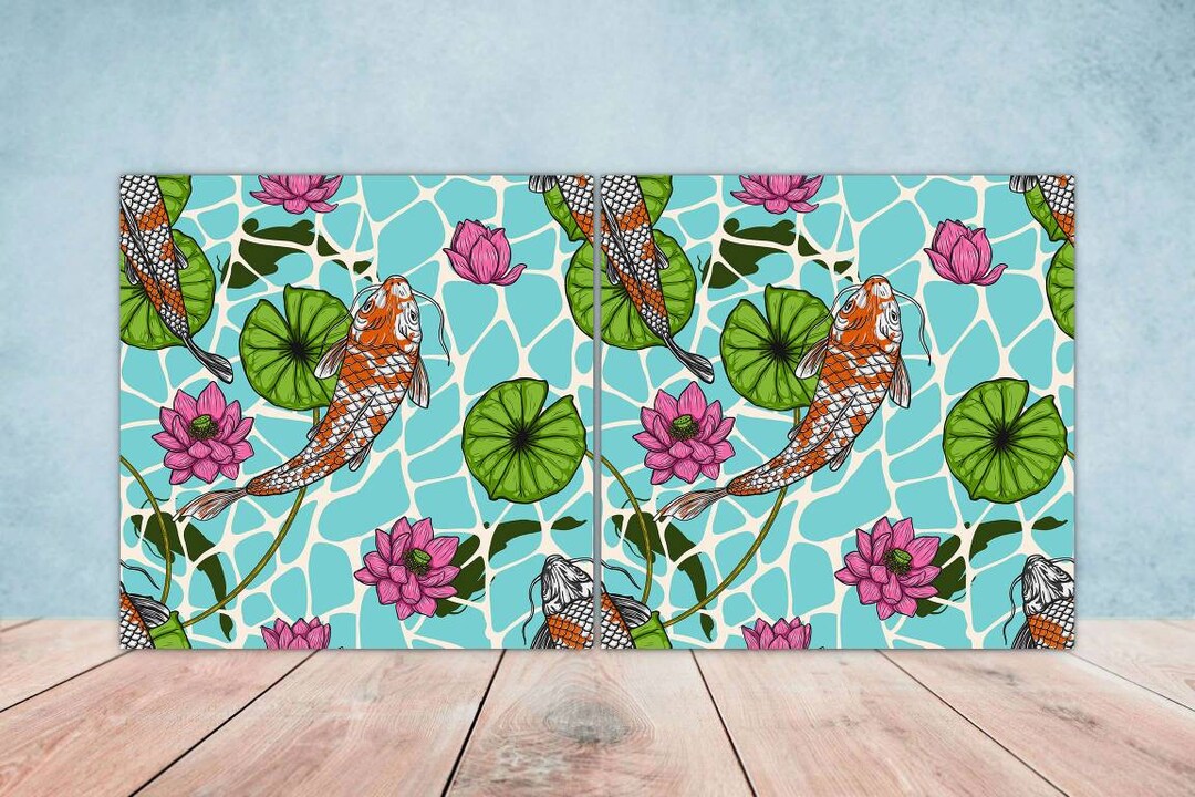 Koi Fish Ceramic Tile Japanese Tiles set of 2 Wall Decor - Etsy