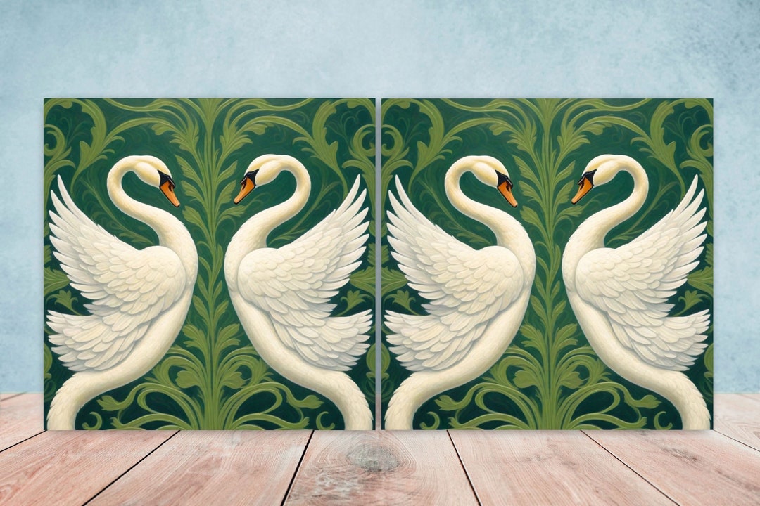 Art Nouveau Swan Ceramic Tiles: Bird Wall Decor, Set of 2 - Etsy