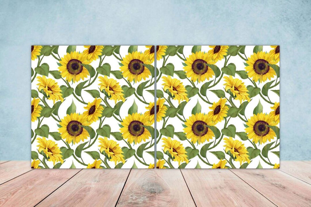 Floral Sunflower Tiles Floral Design - Set of 2 Flower Wall Decor Tiles ...
