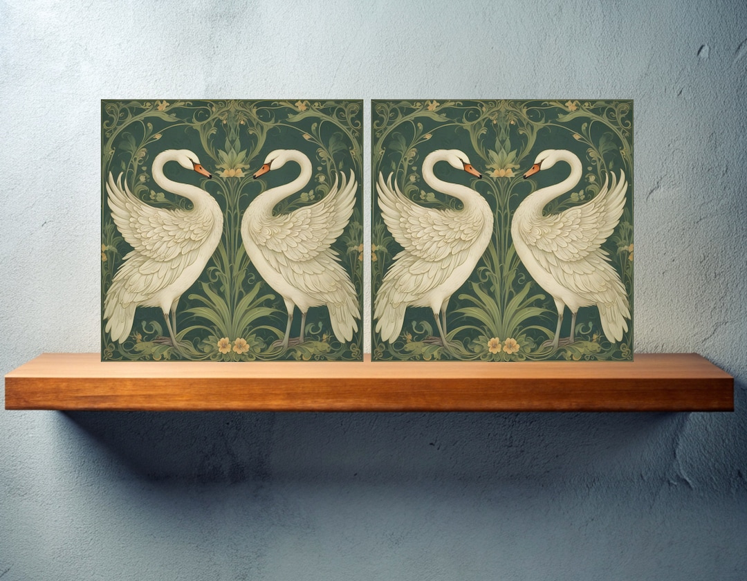 Art Nouveau Swan Ceramic Tiles - Walter Crane Style Bird Decor, Set of ...