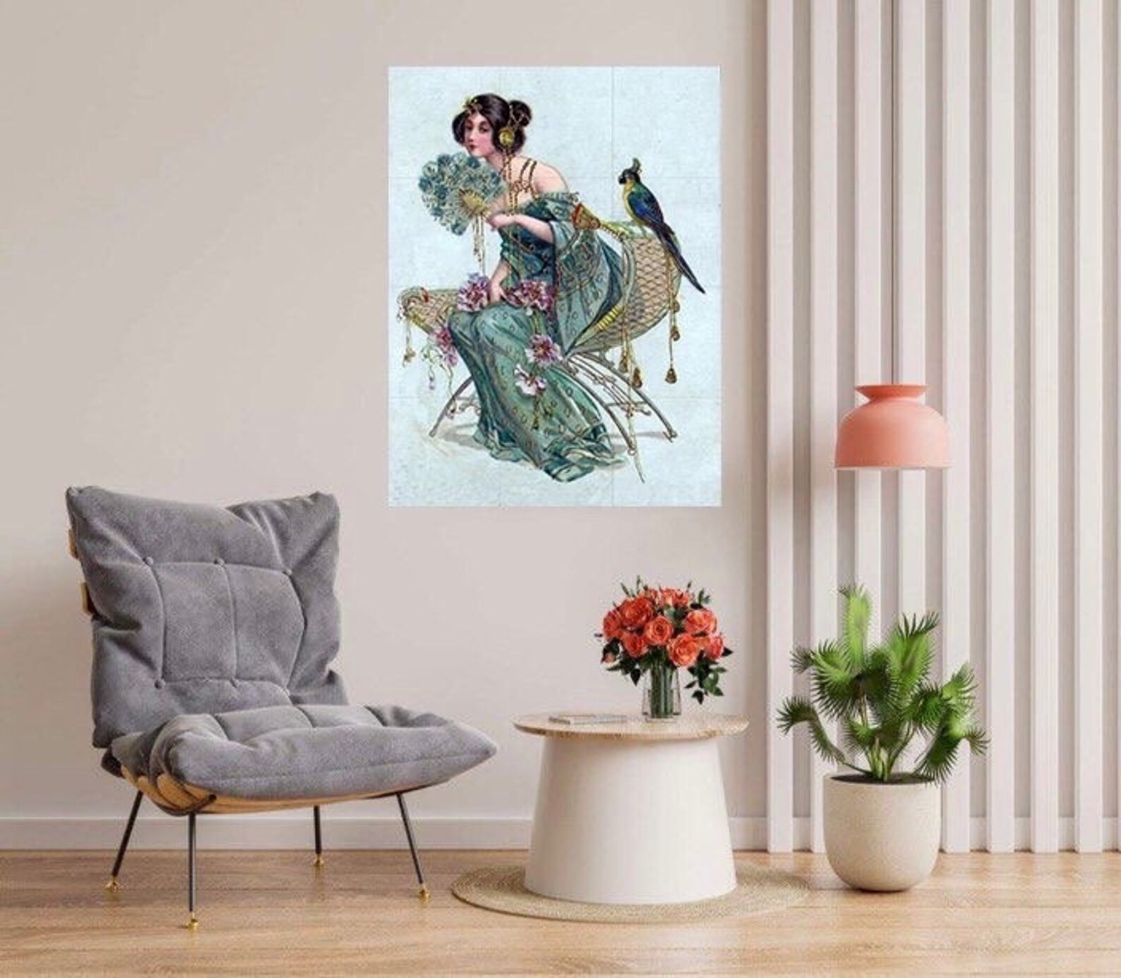 Art Nouveau Tile Mural: Alphonse Mucha Lady With Parrot - Etsy