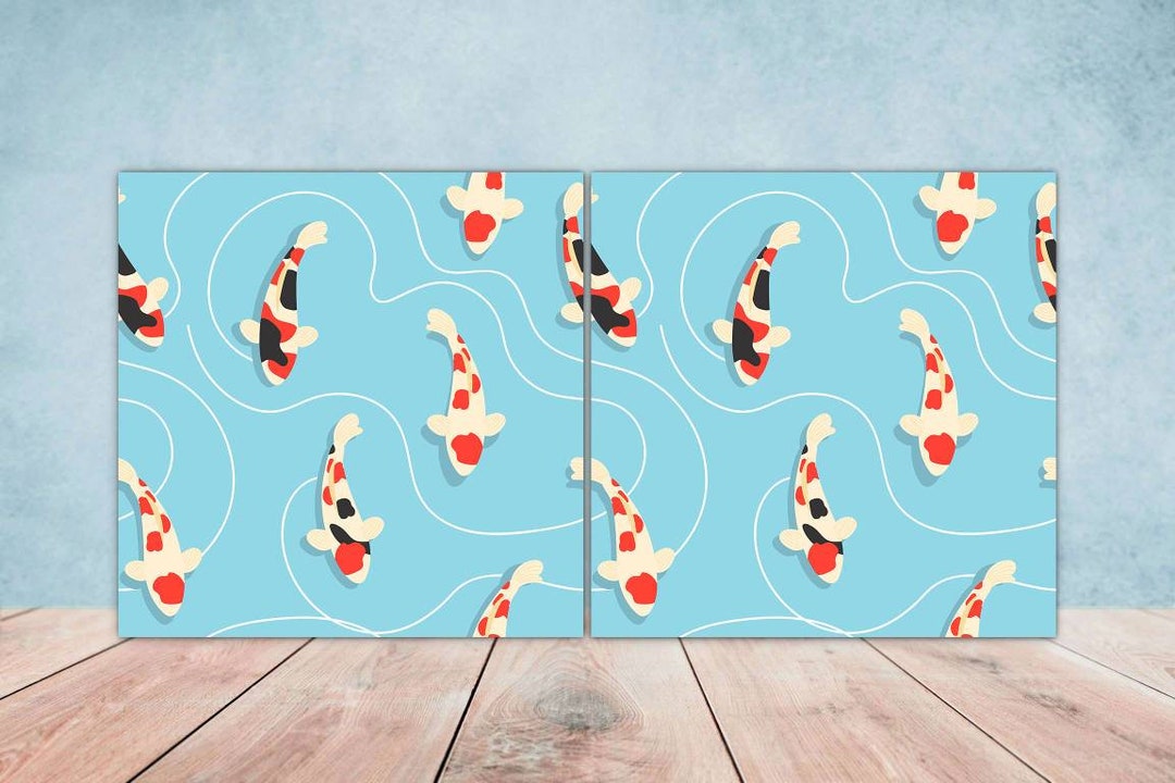 Koi Fish Ceramic Tile Japanese Tiles set of 2 Wall Decor Tiles kitchen ...