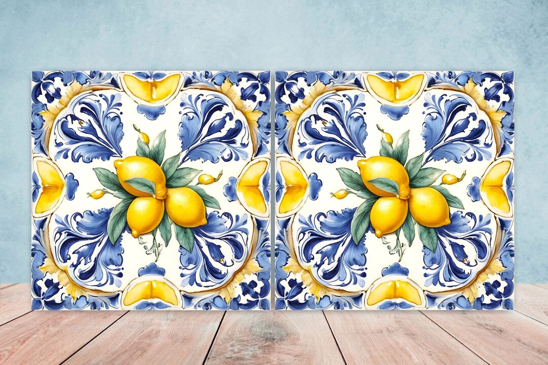 Italian Majolica Lemon Tiles - Set of 2 Italian Wall Decor Tiles ...